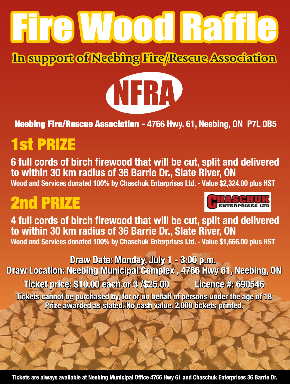 2024 Fire Wood Raffle – Neebing Fire/Rescue Association